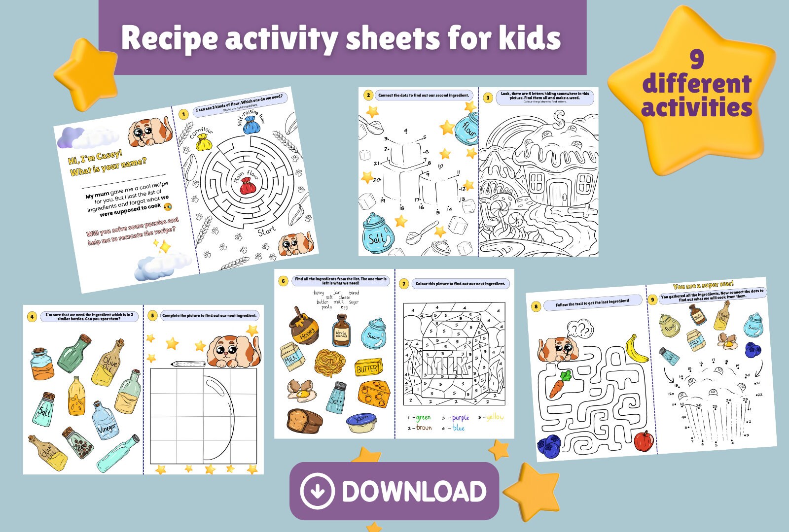 Printable Recipe Activity Sheets for Kids | Instant DIGITAL Download ...