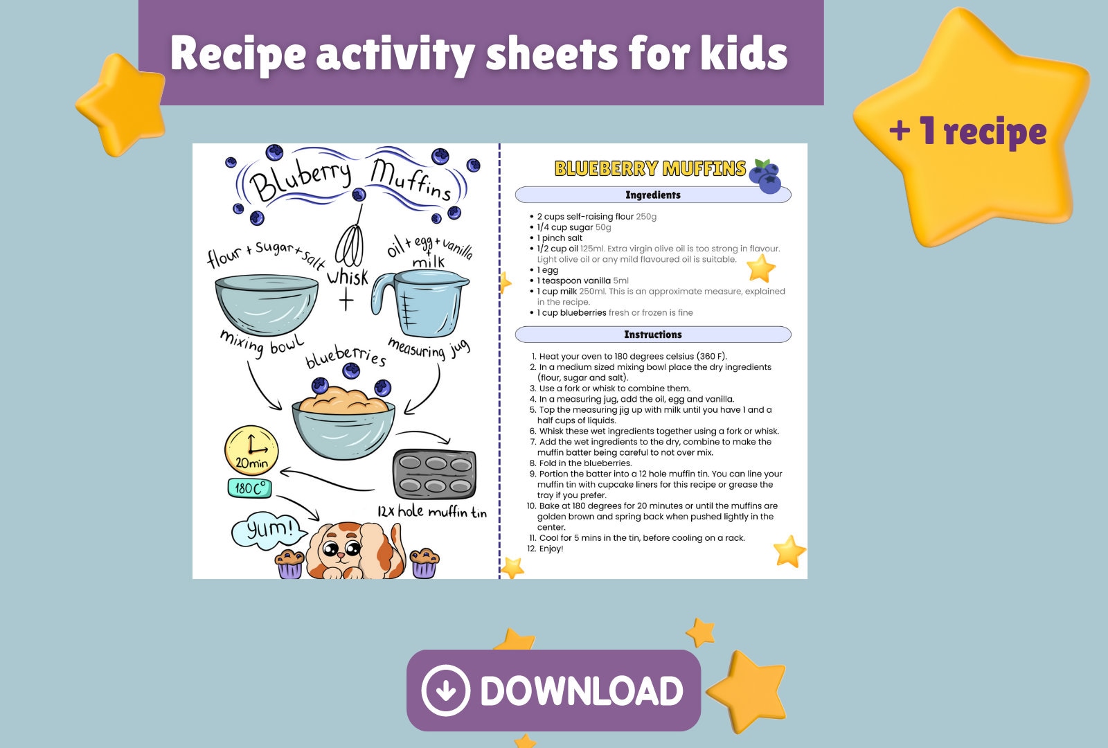 Printable Recipe Activity Sheets for Kids | Instant DIGITAL Download ...