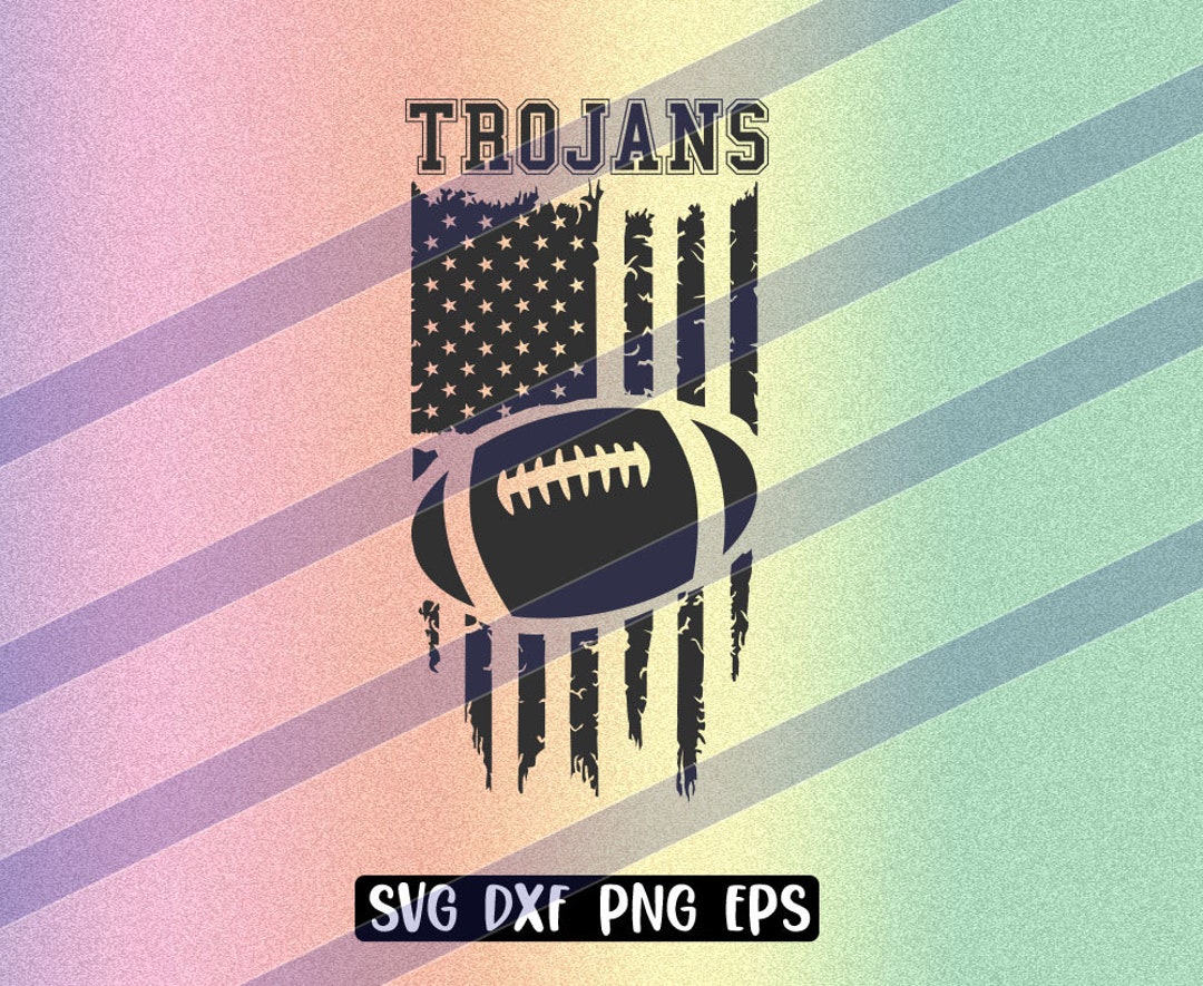 Trojans Football US Flag Svg Dxf Png Eps Cricut Cutfile School Football ...