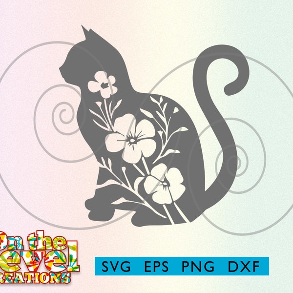 Floral Cat Svg - Etsy