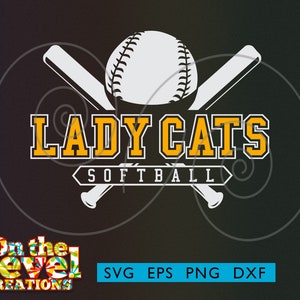 Lady Cats Softball Cutfile Download Svg Dxf Png Eps Instant Download ...