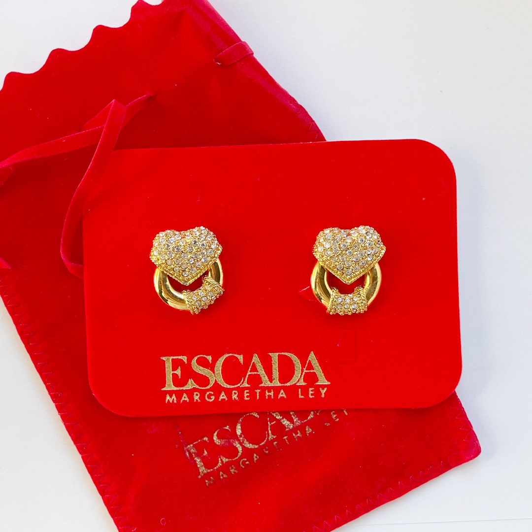 Vintage Escada Heart-shaped Clip-on Earrings With Pave Rhinestones - Etsy