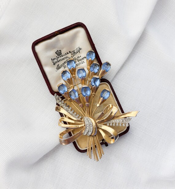 Vintage Unsigned Massive Sterling Brooch with Blue Gl… - Gem