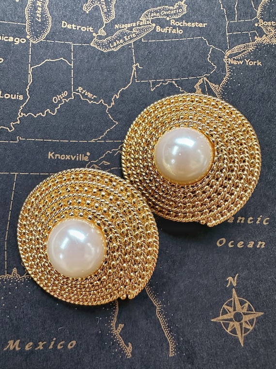 Massive Statement Erwin Pearl Faux Pearls Clip On Ear… - Gem