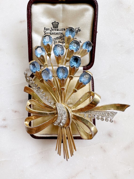 Vintage Unsigned Massive Sterling Brooch with Blue Gl… - Gem