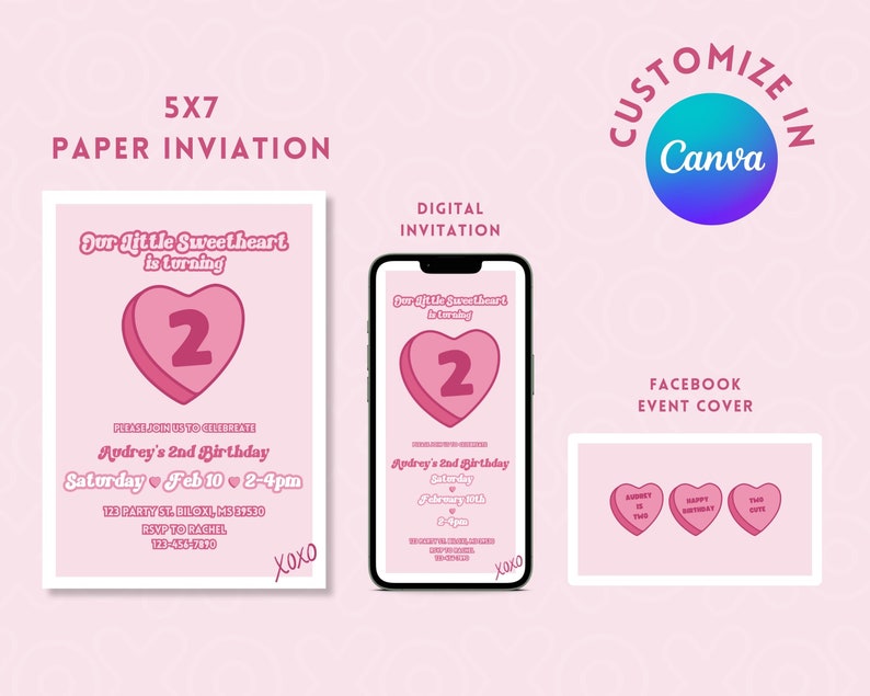 Editable Valentines Day Birthday Invitation, Our Little Sweetheart ...