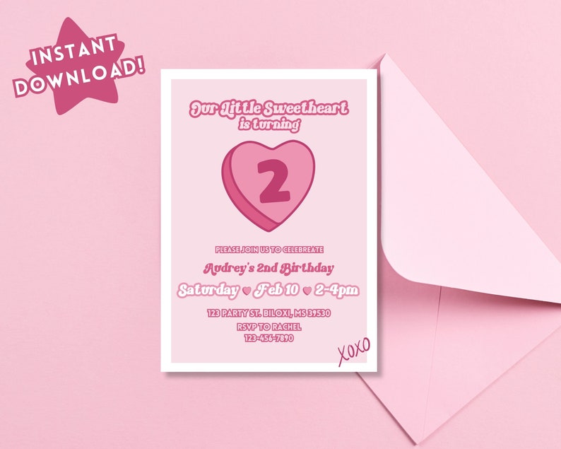 Editable Valentines Day Birthday Invitation, Our Little Sweetheart ...