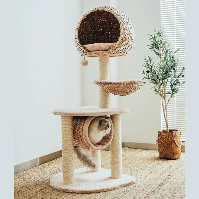 Bird Nest Cat Tree Tower, Wooden Cat Tower, Modern Cat Climbing Tree ...