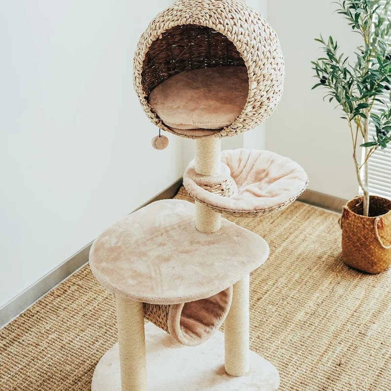 Bird Nest Cat Tree Tower, Wooden Cat Tower, Modern Cat Climbing Tree ...