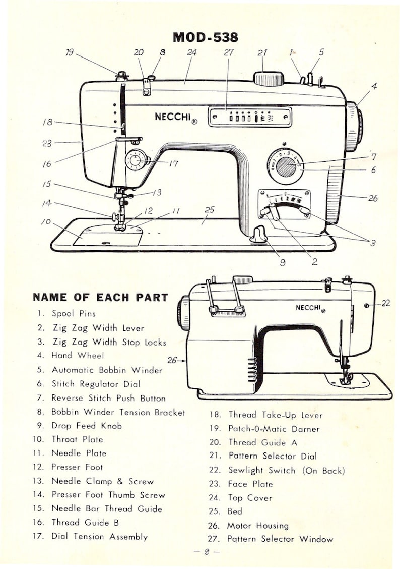 Necchi 539 Manual, Necchi 538 Manual, Necchi 539 Sewing Machine Manual ...