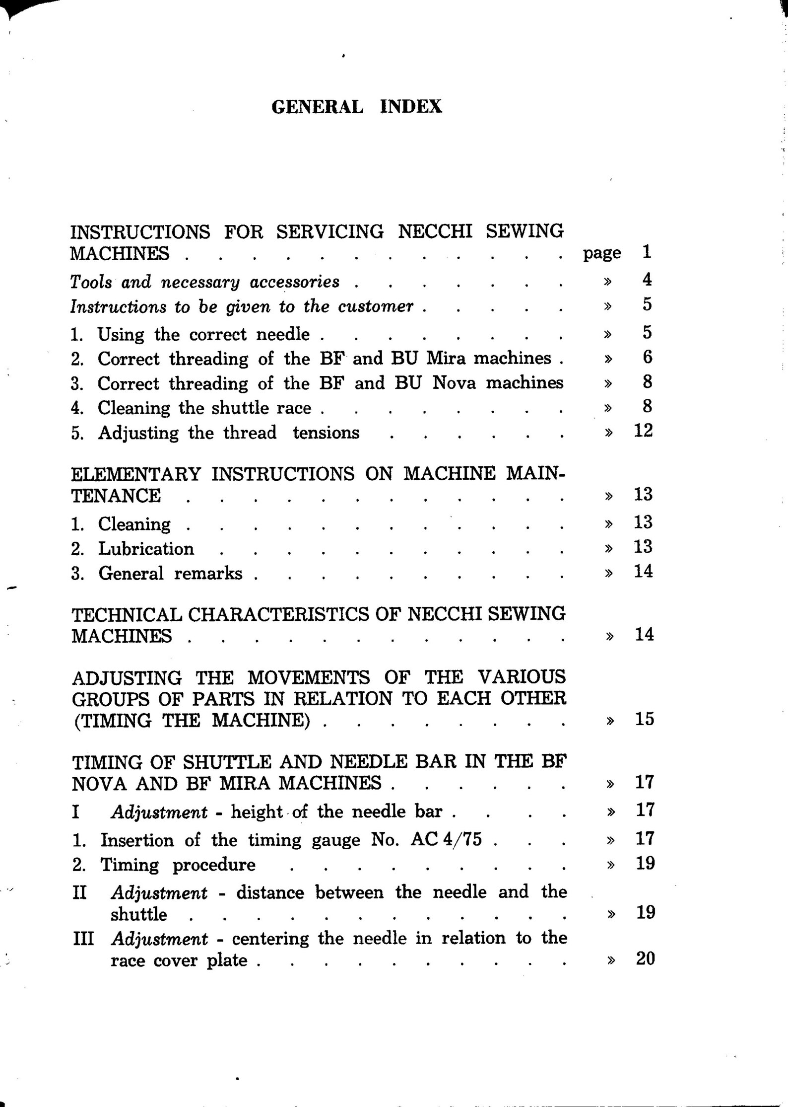 Necchi BU / BF Mira and Nova Service Manual, Necchi Sewing Machine ...