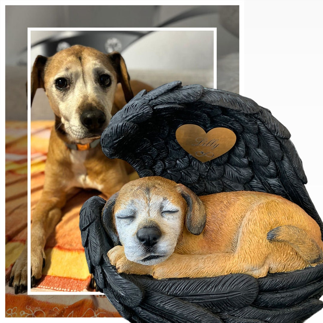 Monello Dog Urn Portrait Urn Dog in Angel Wings up to 3 Ltr. Giant XXL ...
