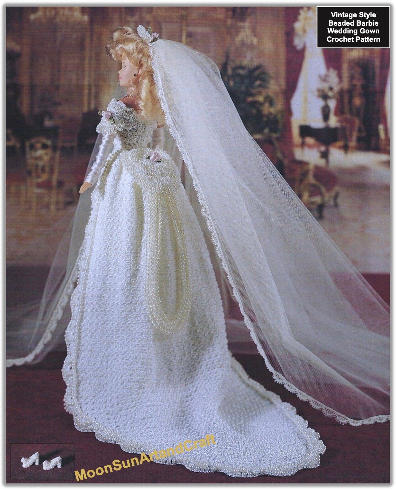 Vintage Style Beaded Barbie Wedding Gown Crochet Pattern 035 - Etsy