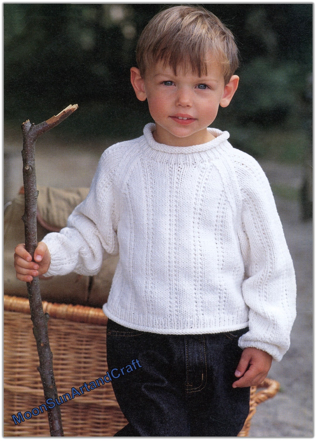 Kids Aran Crew Neck Sweater Knitting Pattern / Boy's Sweater / Toddler ...