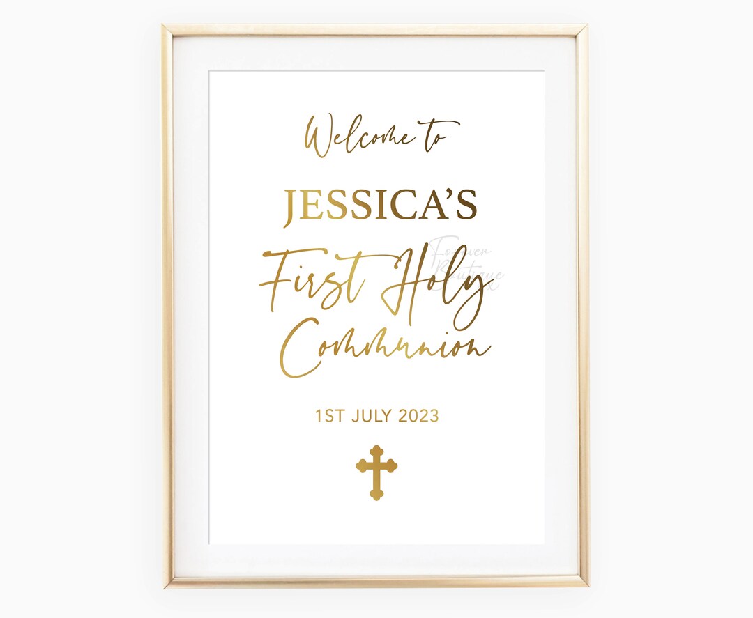 Personalised First Holy Communion Sign, Welcome Sign, Foil Holy ...