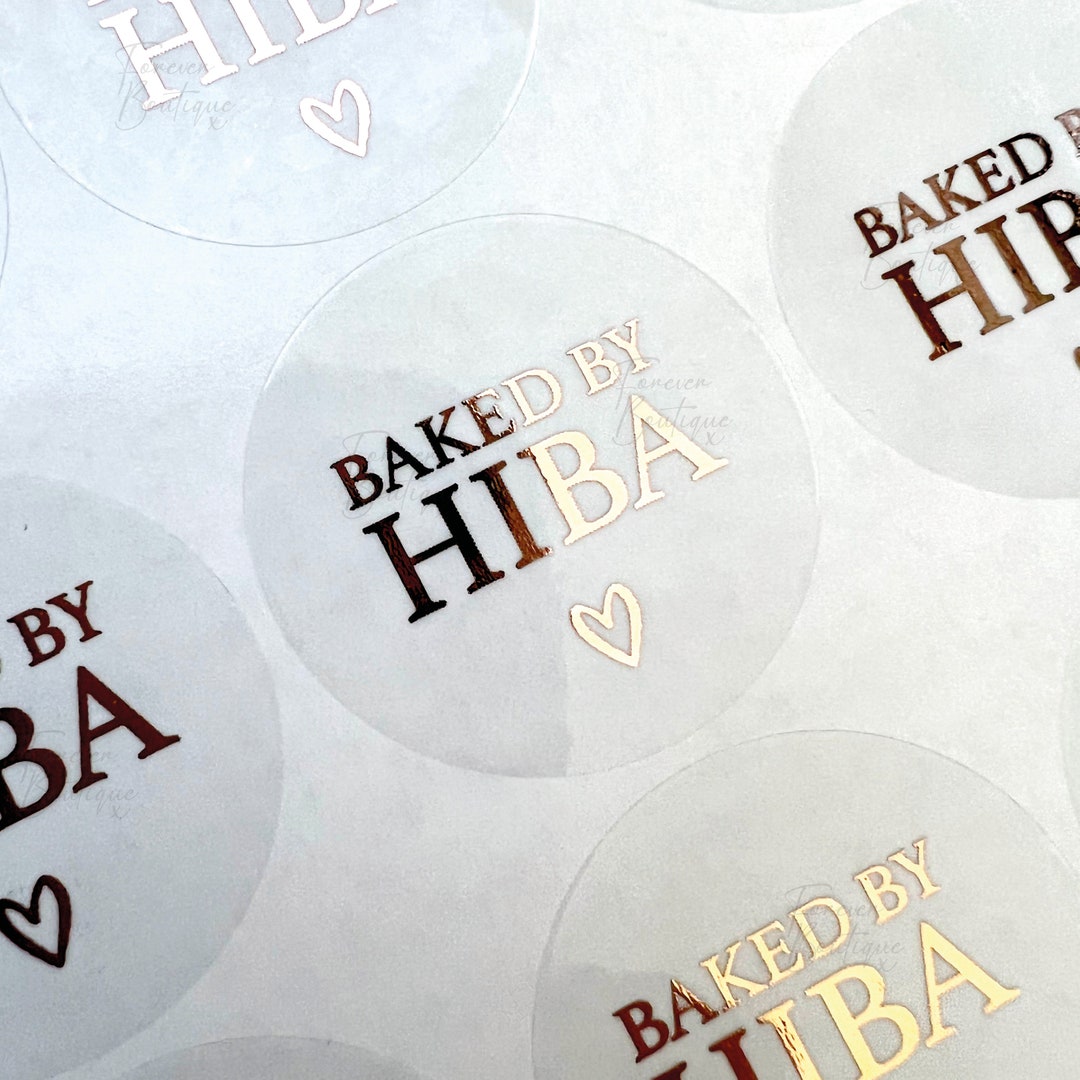 Baked by NAME Stickers, Bake Box Packaging, Cake Box Seals, Foil ...