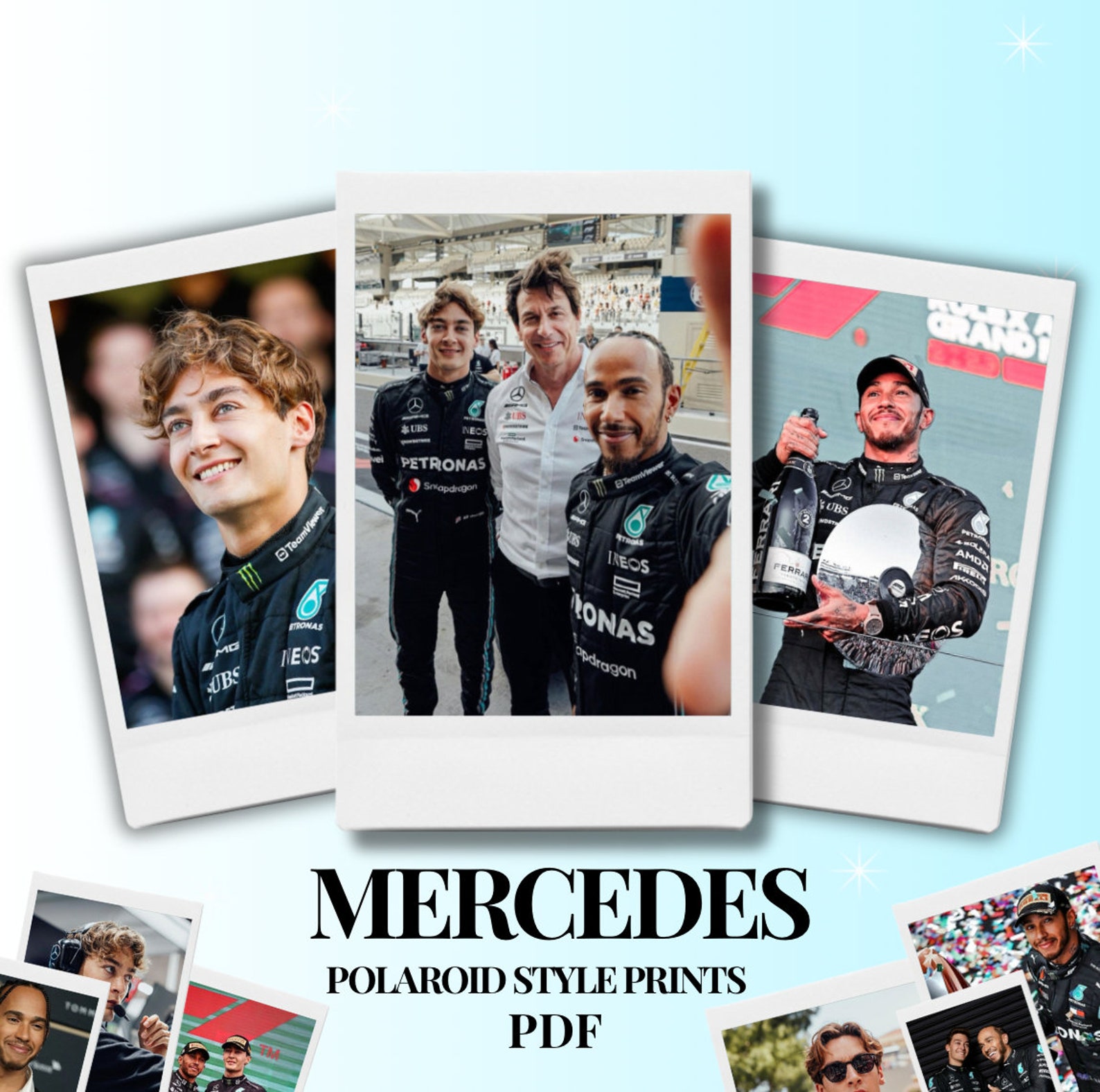 9 Mercedes Polaroid Style Prints, Lewis Hamilton Wall Art Polaroid ...