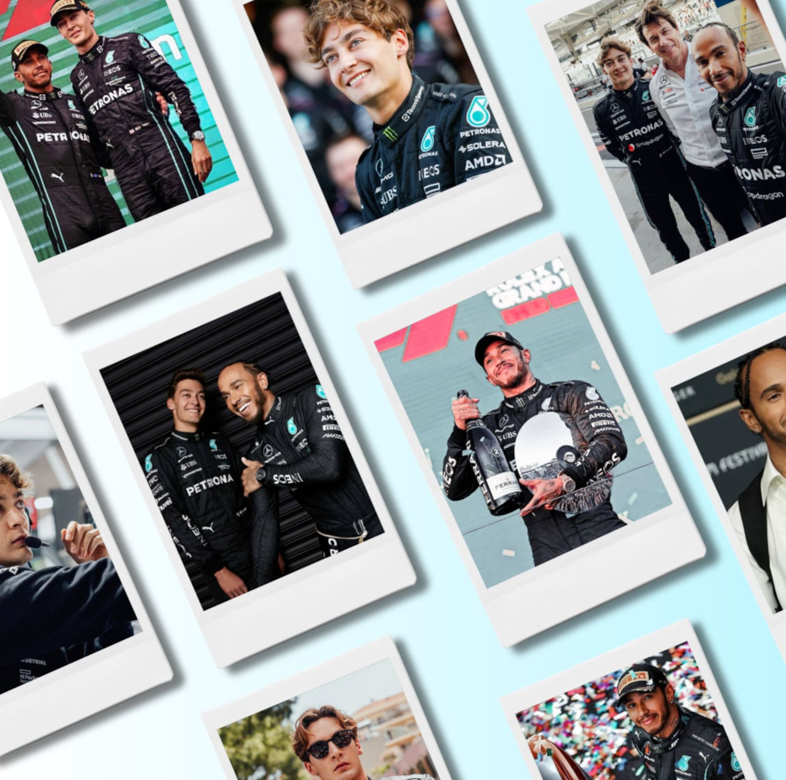 9 Mercedes Polaroid Style Prints, Lewis Hamilton Wall Art Polaroid ...