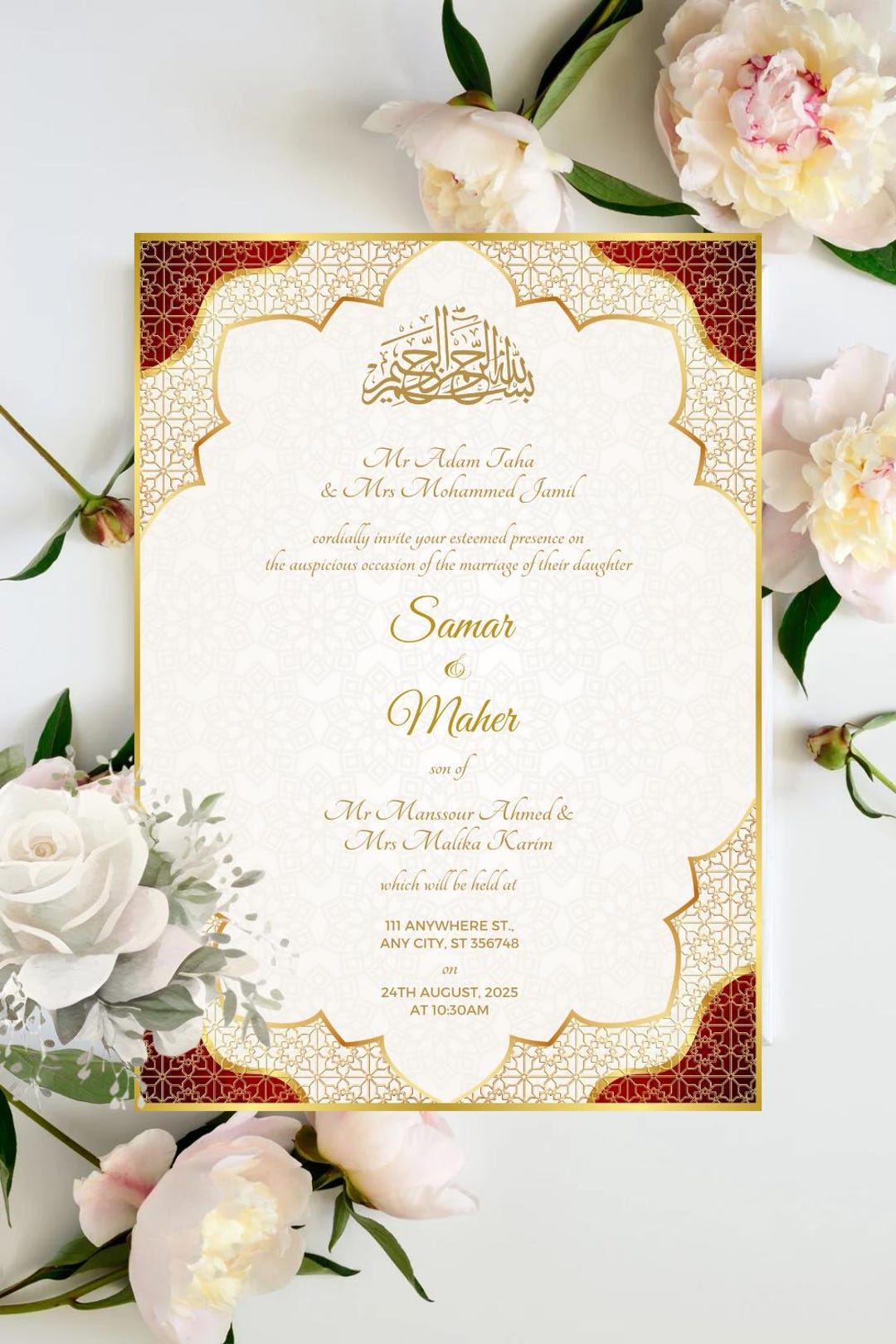 Elegant Editable Muslim Wedding Invitation Nikah Card & Walima Canva ...