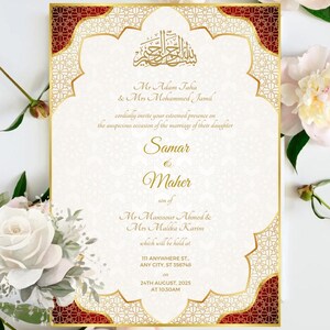 Elegant Editable Muslim Wedding Invitation Nikah Card & Walima Canva ...