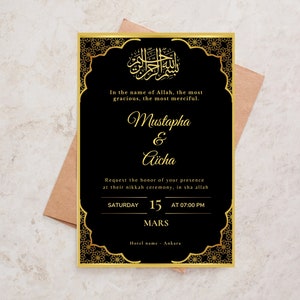 Islamic Black and Gold Wedding Invitation Nikkah Invitation Muslim ...