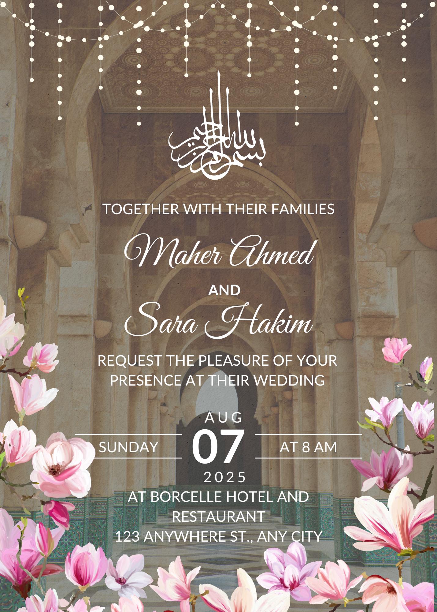 Elegant Editable Muslim Wedding Invitation Nikah Card & Walima Canva ...