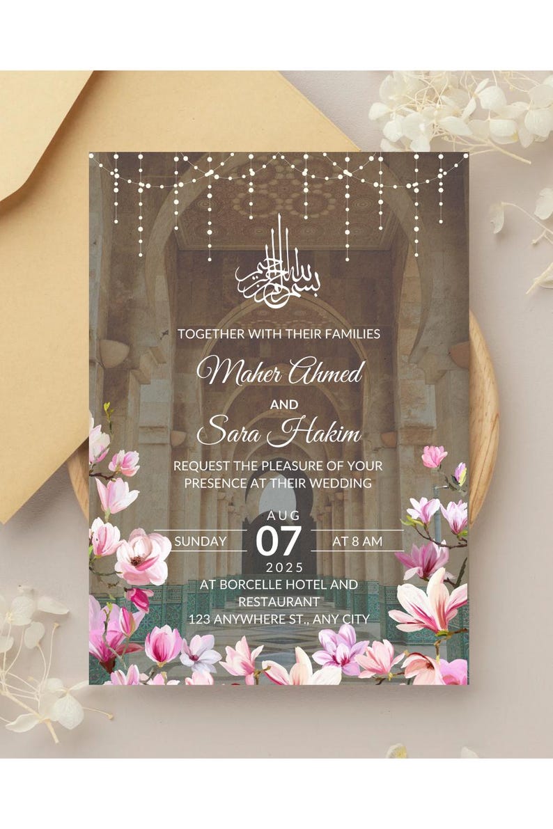Elegant Editable Muslim Wedding Invitation Nikah Card & Walima Canva ...