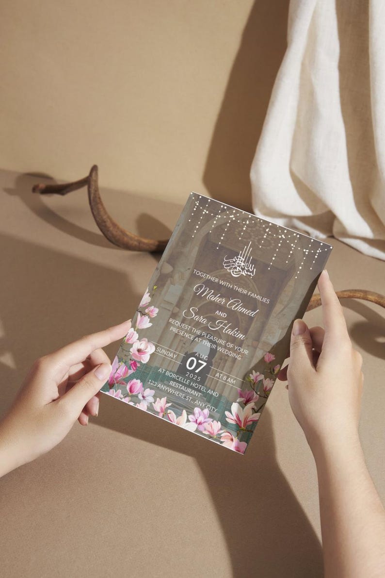 Elegant Editable Muslim Wedding Invitation Nikah Card & Walima Canva ...