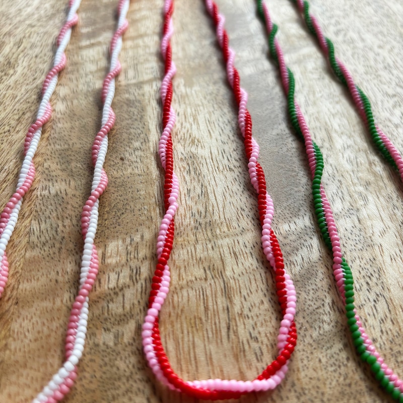 Beaded Pink Red Necklace - Etsy UK