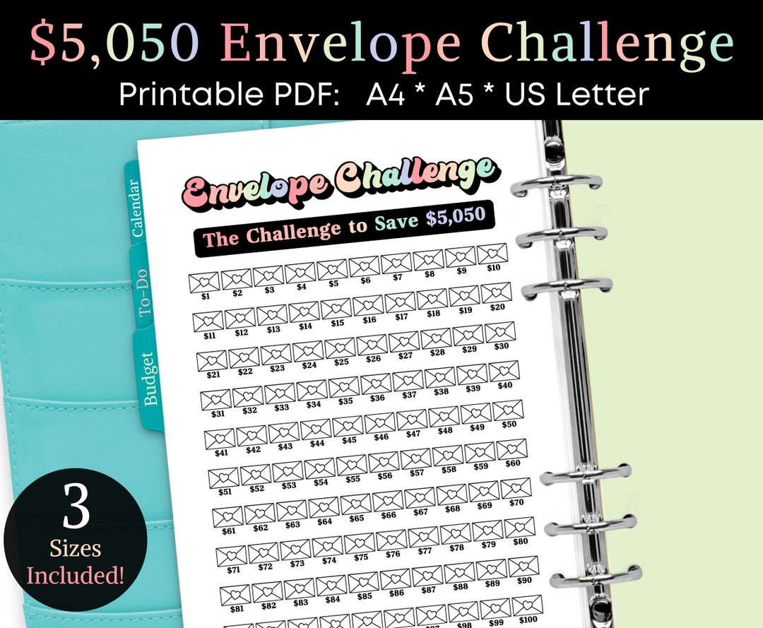 5050 Savings Challenge Printable Planner Sheet, Cute Money Saving Chart ...