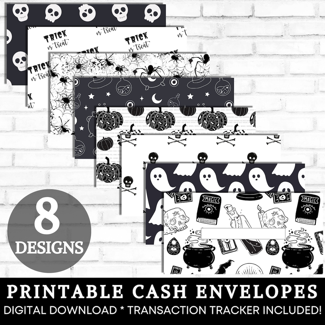 Printable Cash Envelopes, Cash Stuffing, Black & White Halloween Money ...