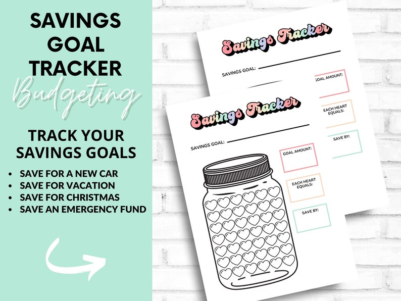 Savings Jar Printable Tracker Sheet, Money Saving Chart, Cute Savings ...