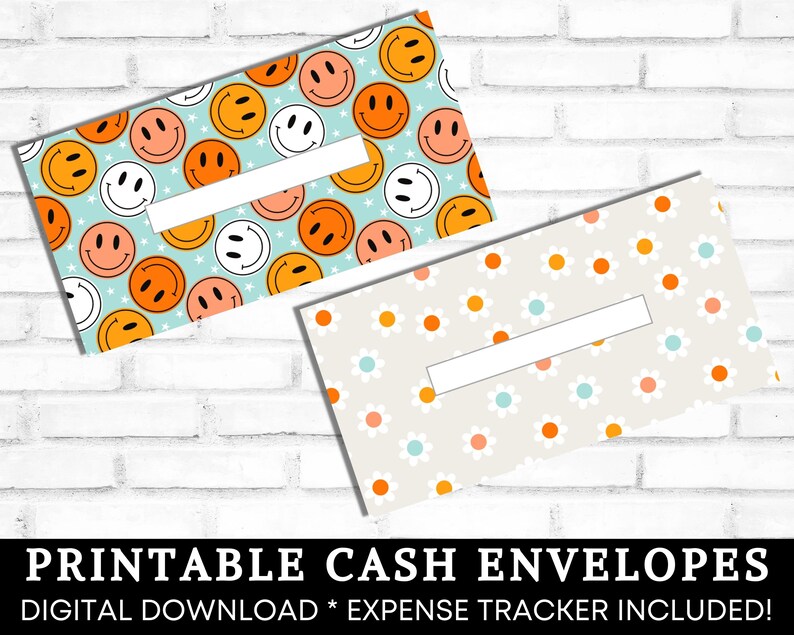 Printable Cash Envelopes, Cash Envelope System, Retro Groovy Smiley ...