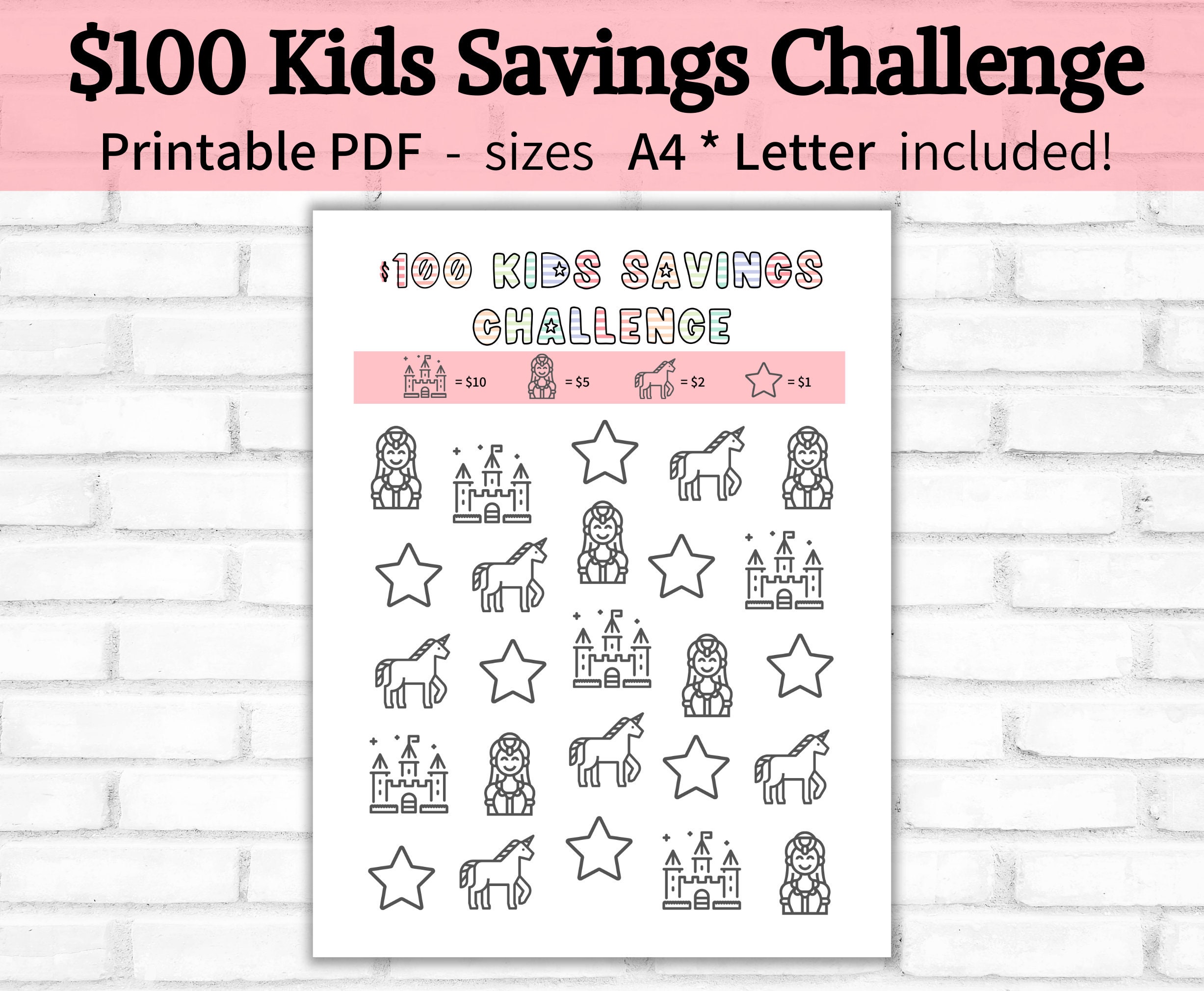 Printable Kids Savings Chart, Kids Savings Tracker, Kids Savings ...