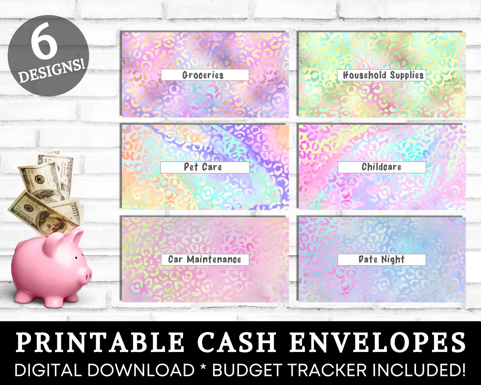 Cash Envelopes Printable, Cash Envelope System, Iridescent Leopard Cash ...