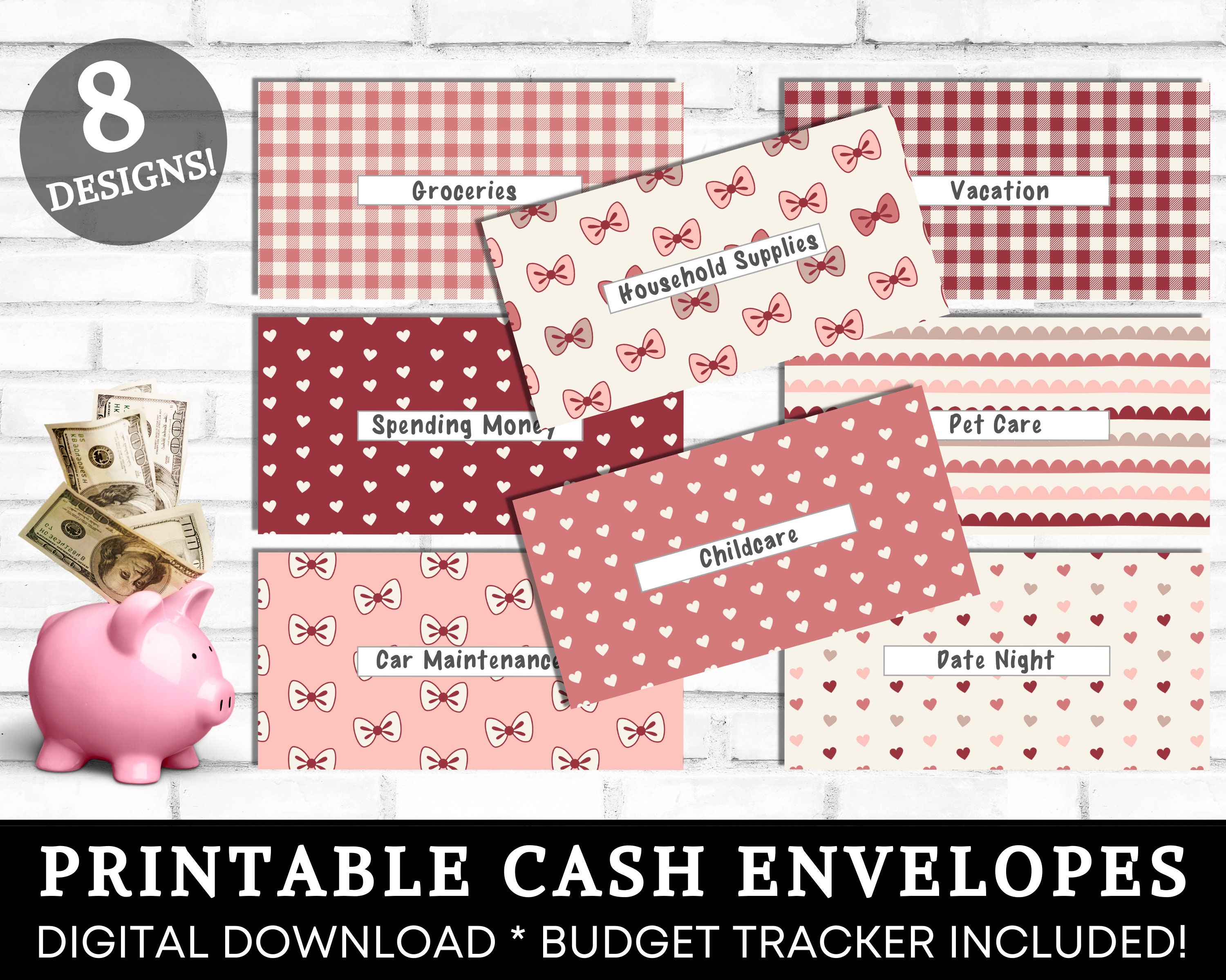 Printable Cash Envelopes With Tracker, Cash Envelope System, Cute Pink ...