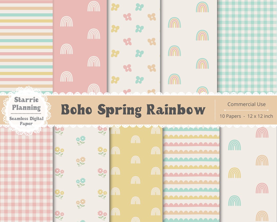 10 Rainbow Boho Seamless Digital Papers, Digital Paper Spring, Boho ...