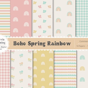 10 Rainbow Boho Seamless Digital Papers, Digital Paper Spring, Boho ...