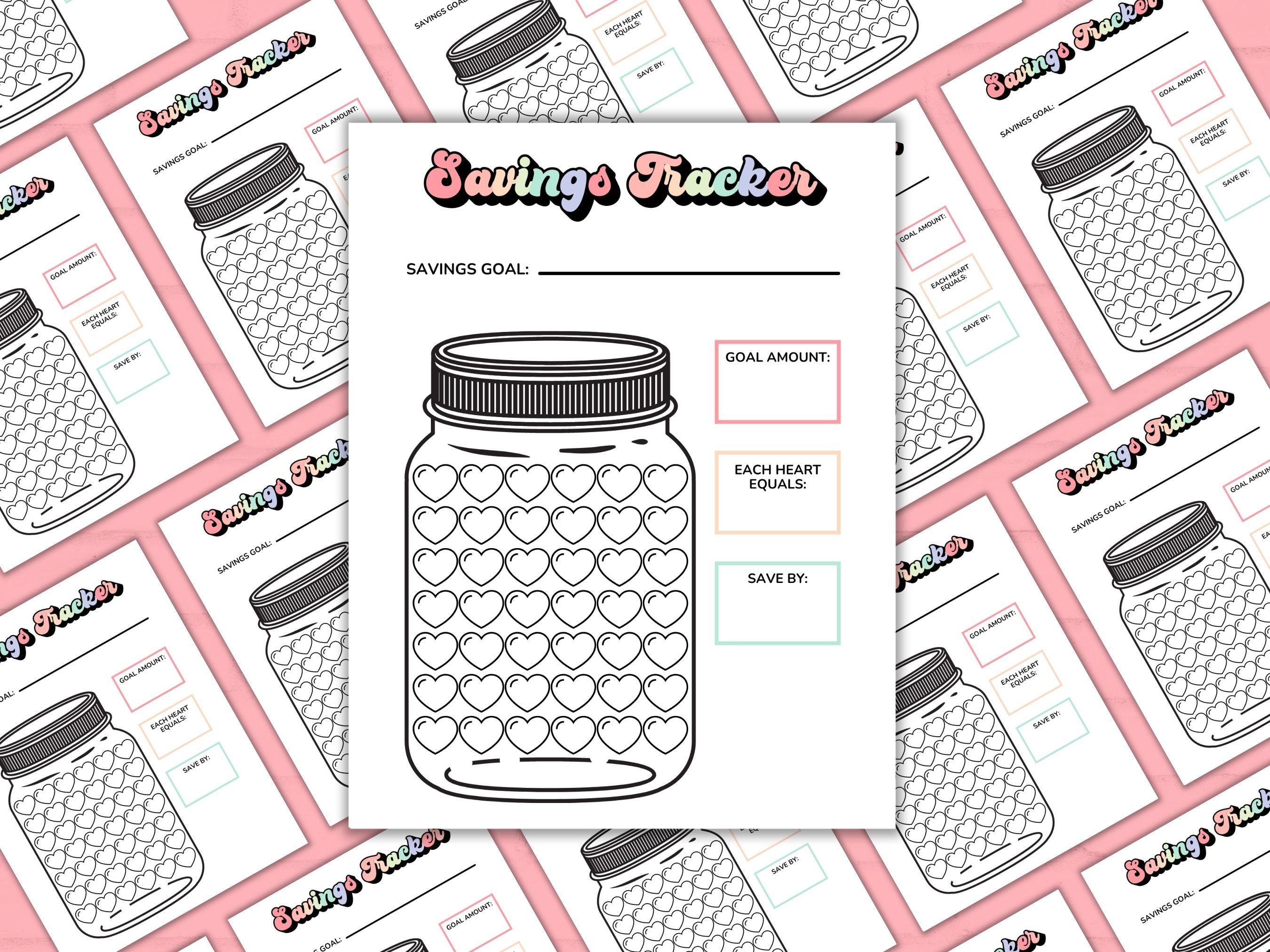 Savings Jar Printable Tracker Sheet, Money Saving Chart, Cute Savings ...