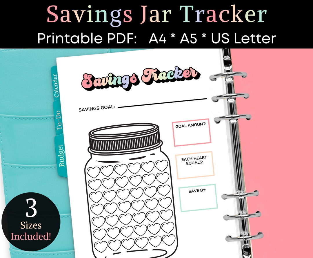 Savings Jar Printable Tracker Sheet, Money Saving Chart, Cute Savings ...