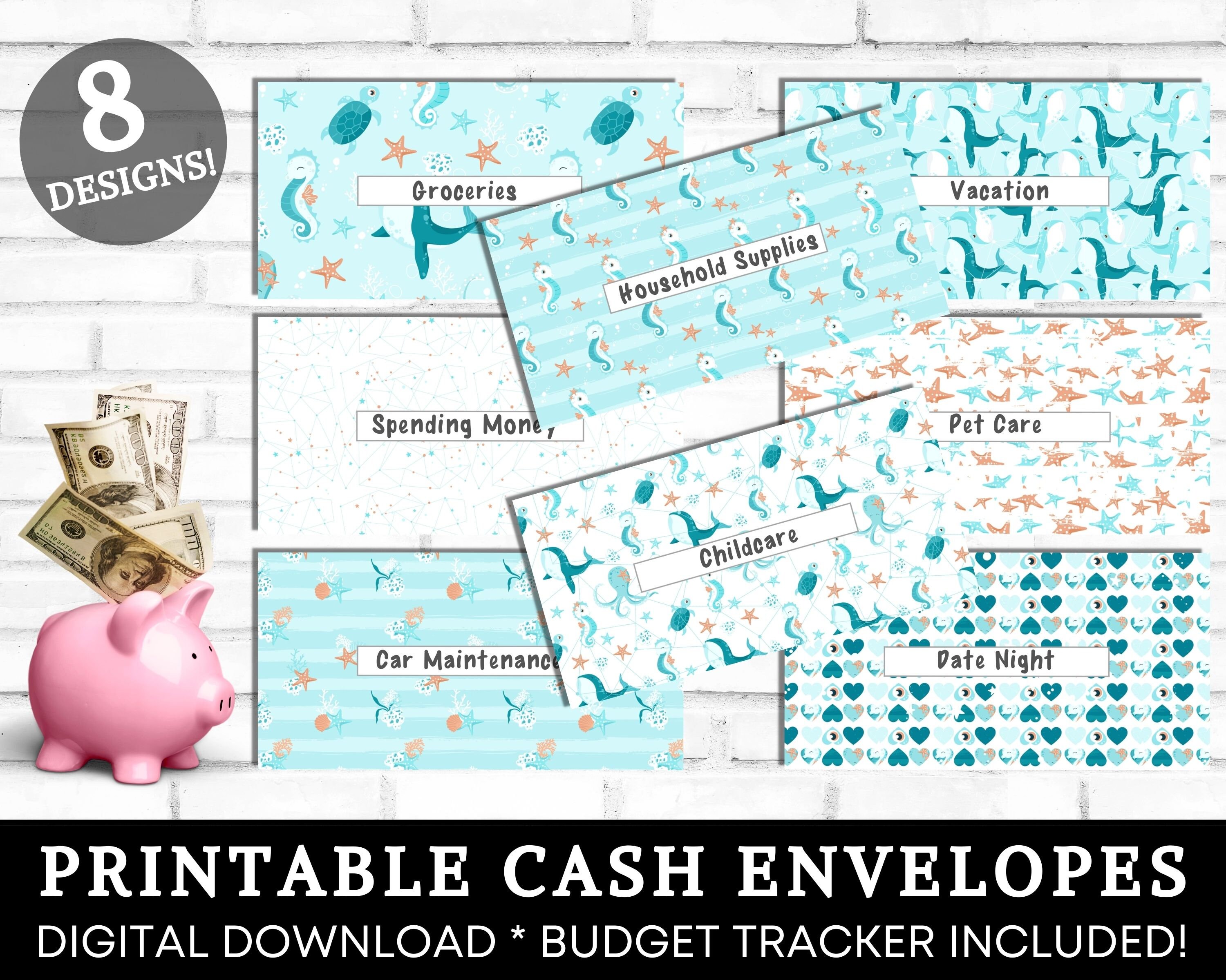 Cash Envelopes Printable, Summer Cash Envelope System, Blue Sea ...