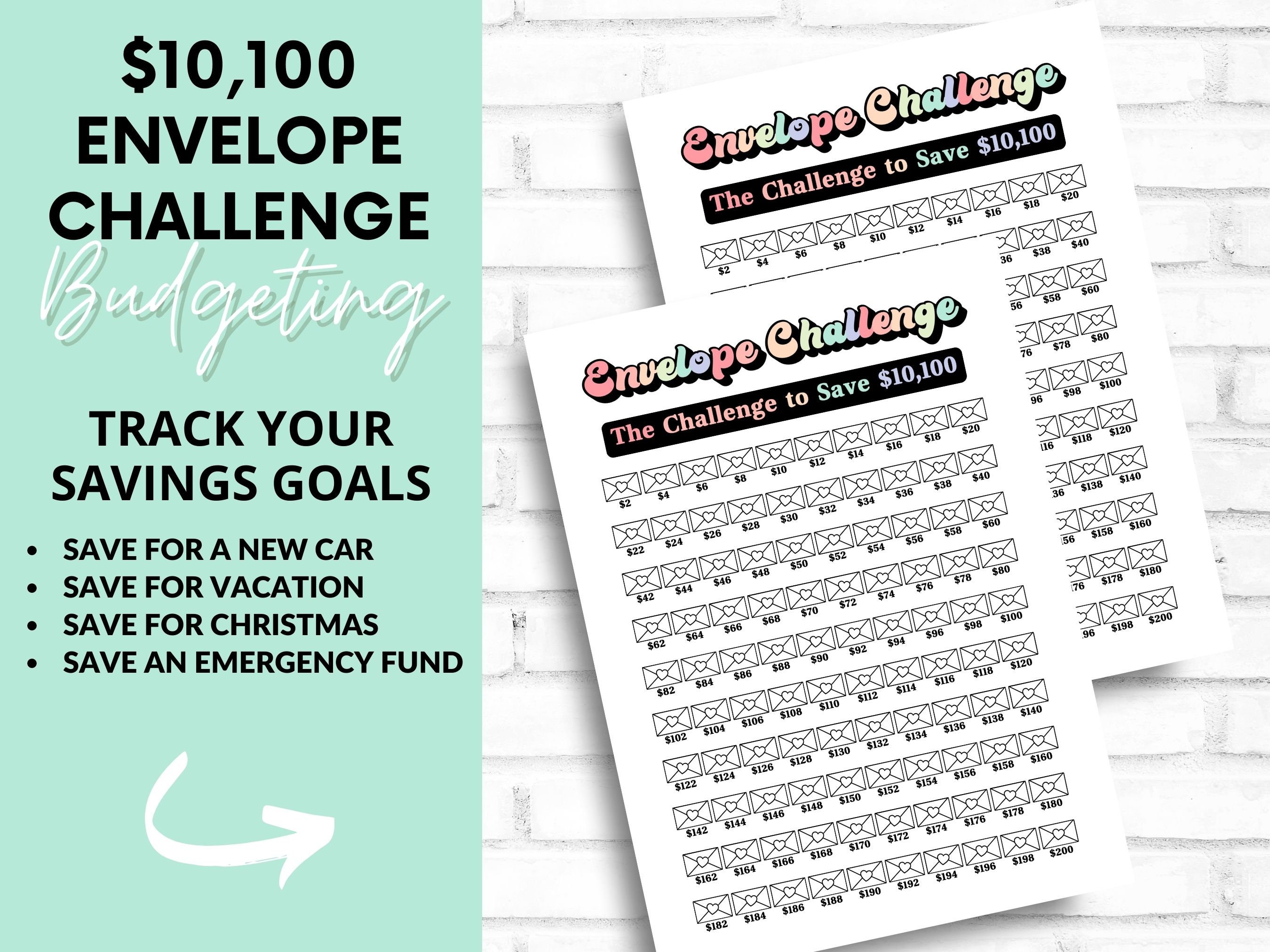 10 000 Savings Challenge Envelopes Printable Planner Sheet, 10000 ...