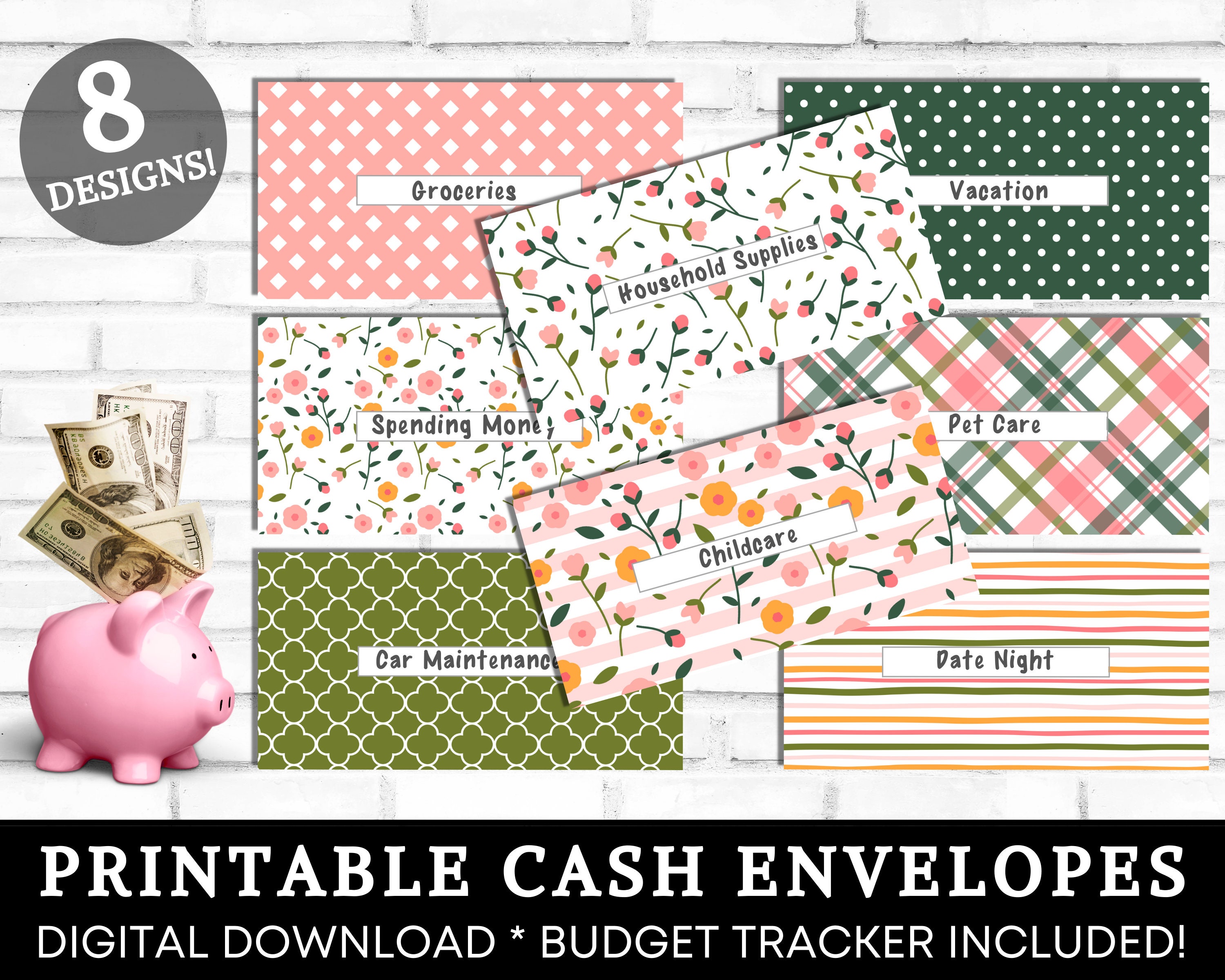 Cash Envelopes Printable, Cash Stuffing, Cute Pink Floral Money ...