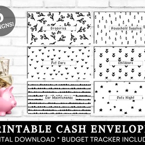 Cash Envelopes Printable, Cash Envelope System, Cute Minimalist Black ...