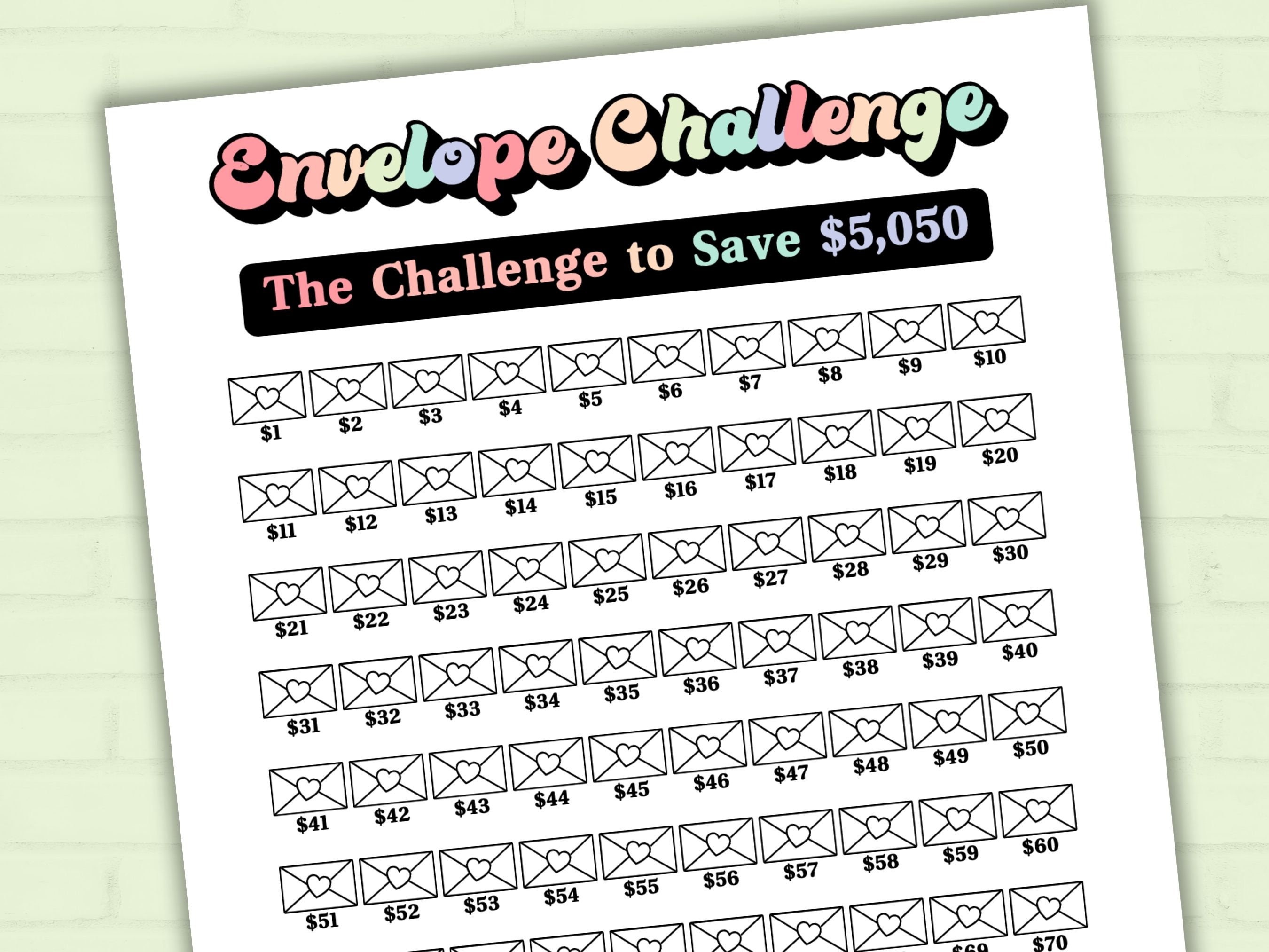 5050 Savings Challenge Printable Planner Sheet, Cute Money Saving Chart ...