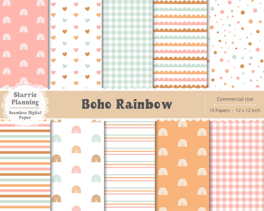 10 Boho Rainbow Seamless Digital Papers, Digital Paper, Boho Scrapbook ...