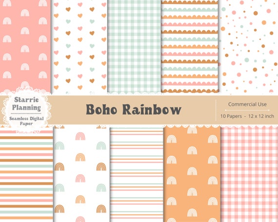 10 Boho Rainbow Seamless Digital Papers Digital Paper Boho - Etsy