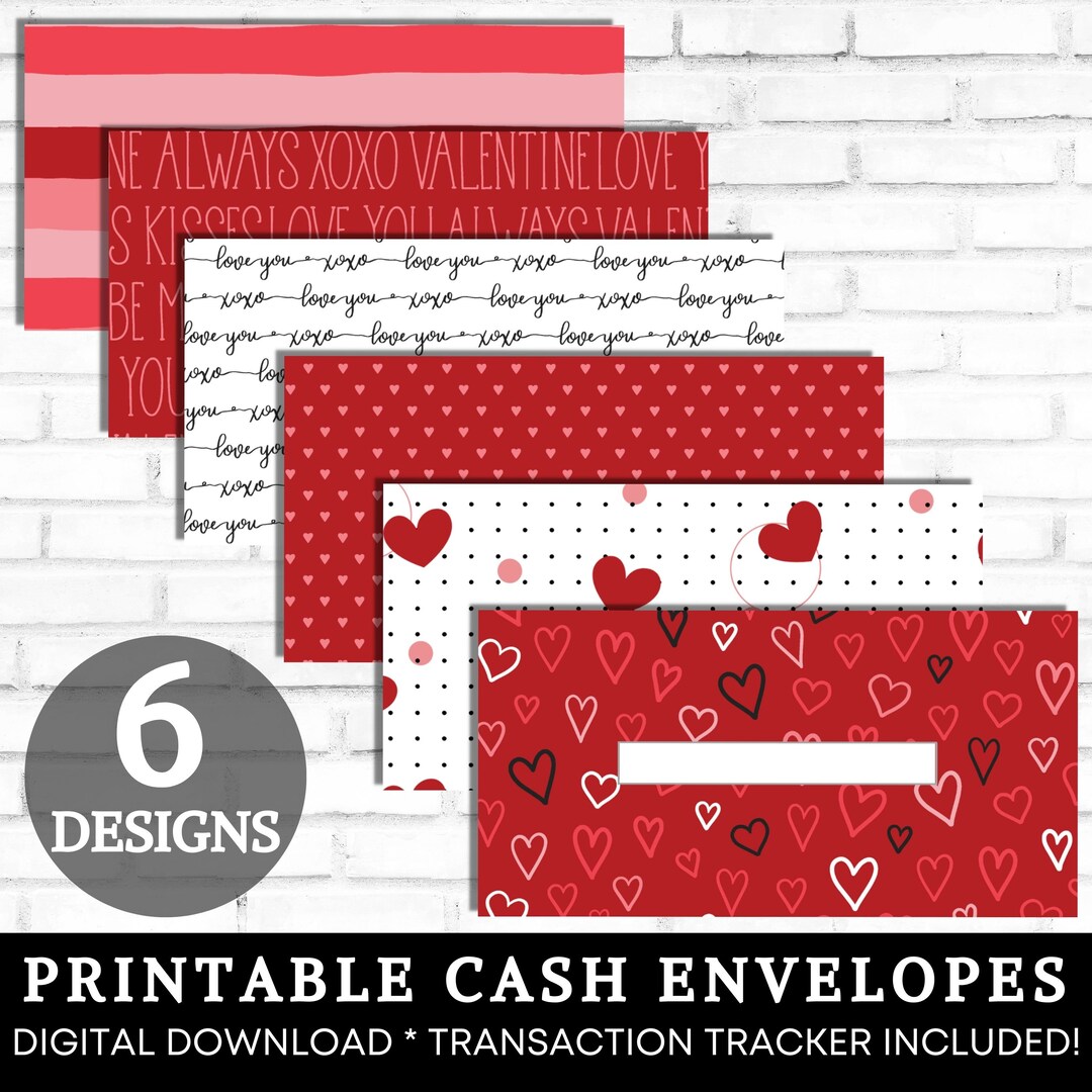 Cash Envelopes Printable, Cash Stuffing, Red Valentines Day Money ...