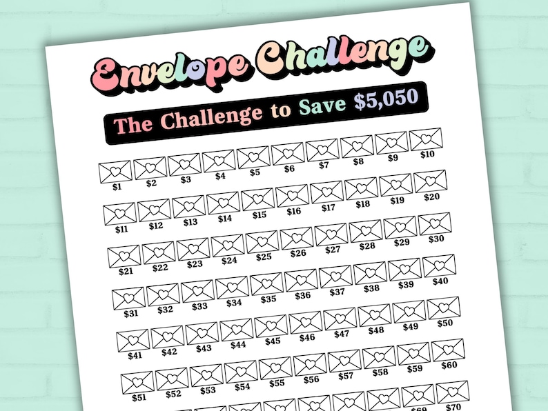 5050 Savings Challenge Printable Planner Sheet, Cute Money Saving Chart ...