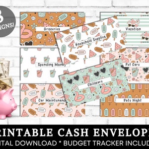 Cash Envelopes Printable, Retro Cash Envelope System, Cute Summer Money ...